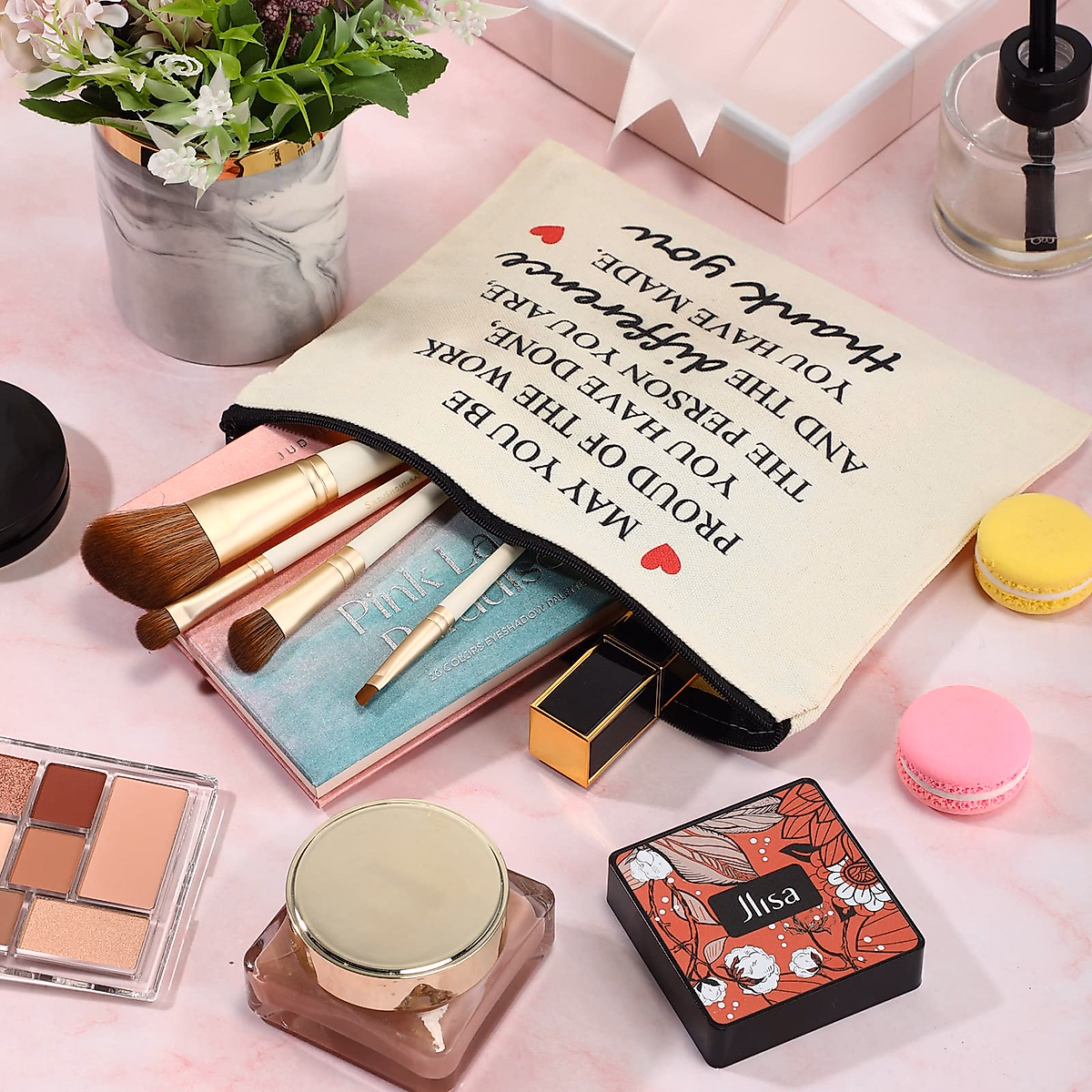 Coume 12 Pieces Thank You Gift Makeup Bags Inspirational Gifts for Social Worker Nurse Women Appreciation Gift for Colleague Coworkers Teacher Volunteer Cosmetic Bags for Birthday(Elegant)