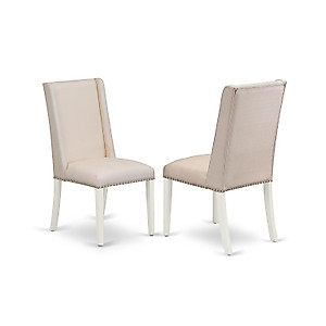 HomeStock Island Oasis 3-Piece Dining Kitchen Table Set Included A Round Breakfast Table & 2 Kitchen Chairs, Cream Linen Fabric Parsons Dining Chairs Seat with Rubber Wood Legs, Linen White Finish