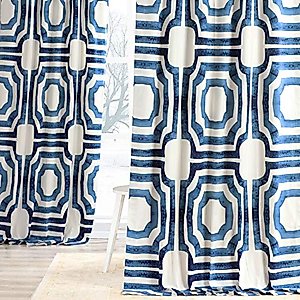HPD Half Price Drapes Printed Cotton Curtains For Living Room 50 X 108 (1 Panel), PRTW-D23B-108, Mecca Blue