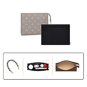 Vercord Felt Purse Insert Organizer 26 19 Toiletry Pouch Insert with D Ring Attach Chain Strap Black L