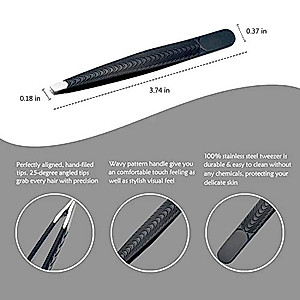 FITDON Eyebrow Grooming Set, Professional Slant Tip Tweezers & Curved Stainless Steel Scissors & 3PCS Brow Razors Trimmer & Duo Angled Eyebrow Brush with Spoolie black,sliver