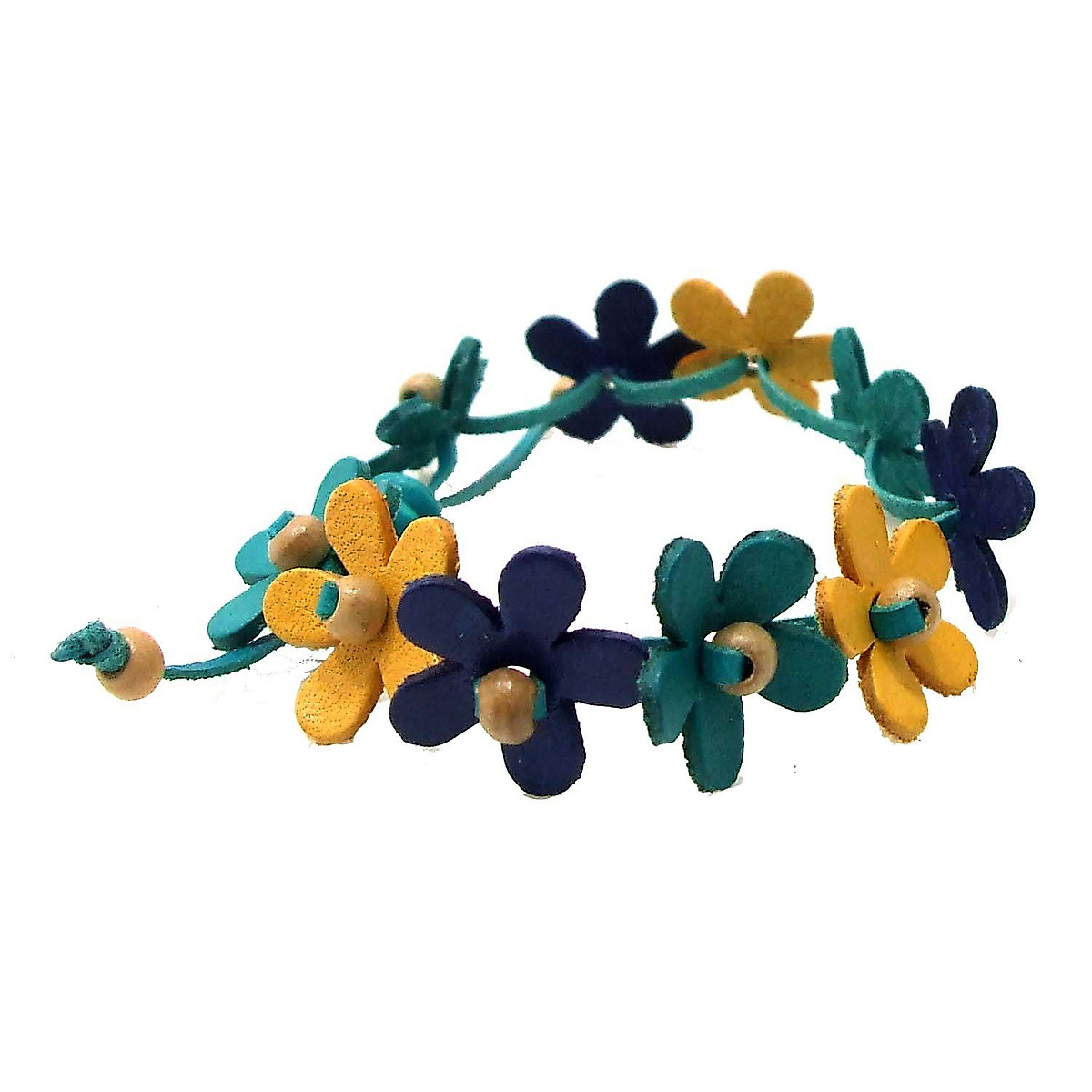 AeraVida Floral Garland Mix Color Genuine Leather Pull Slide Bracelet-10