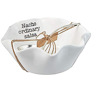 Mud Pie Salsa Ceramic Dip Cup Set, Nacho, White & Silver