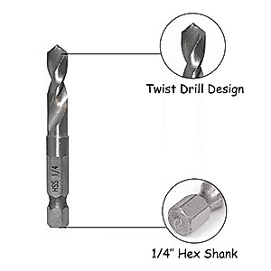 SeonFook 5PCS Stubby Drill Bit Set Short Drill Bits HSS 4241 Steel 1/4" Quick Change Hex Shank 3/32, 1/8, 3/16, 1/4, 5/16 Inch for Woodworking