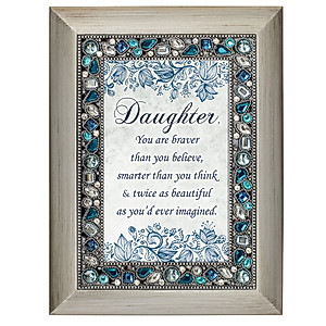 Cottage Garden Daughter Braver Smarter Beautiful Jeweled Silver Colored 4 x 6 Easel Back Photo Frame