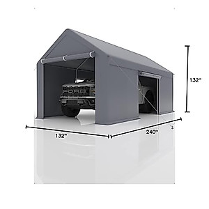 DEXSO Carport 13'x20' Portable Garage, with Heavy Duty Carport Canopy, Reinforced Steel Poles and 4 Roll-up Doors, for Pickup, Boat, and Equipment, Silver Gray