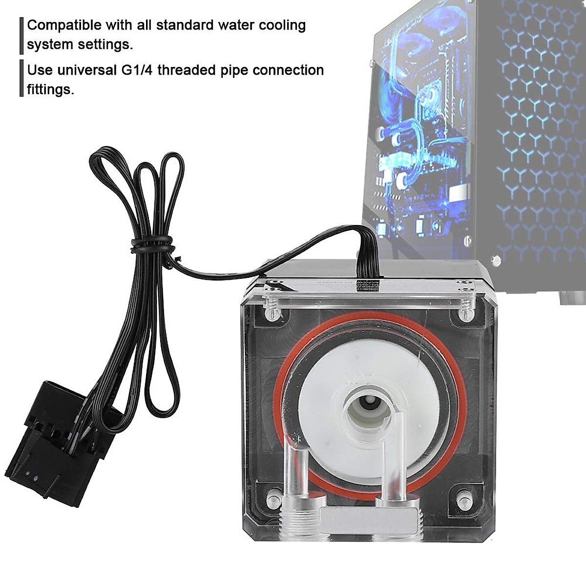 Mute Water Pump,PC Water Cooling Integrated Water Pump Support PWM Intelligent Control Speed,Universal G1/4 Threaded Pipe Connection,D Port + 4 Pin Interface