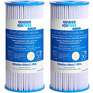 GOLDEN ICEPURE 5 Micron 10" x 4.5" Whole House Sediment Pleated Water Filter Compatible for DuPont WFHDC3001, GE FXHSC, Culligan R50-BBSA, R50-BB, W50PEHD, GXWH40L, CP5-BBS 2-PACK