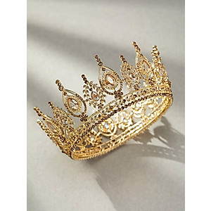 SWEETV Royal Queen Crown, Wedding Tiara for Bride, Rhinestone Tiaras and Crowns for Women, Costume Headpiece for Birthday Cosplay Party Celebration,Gold