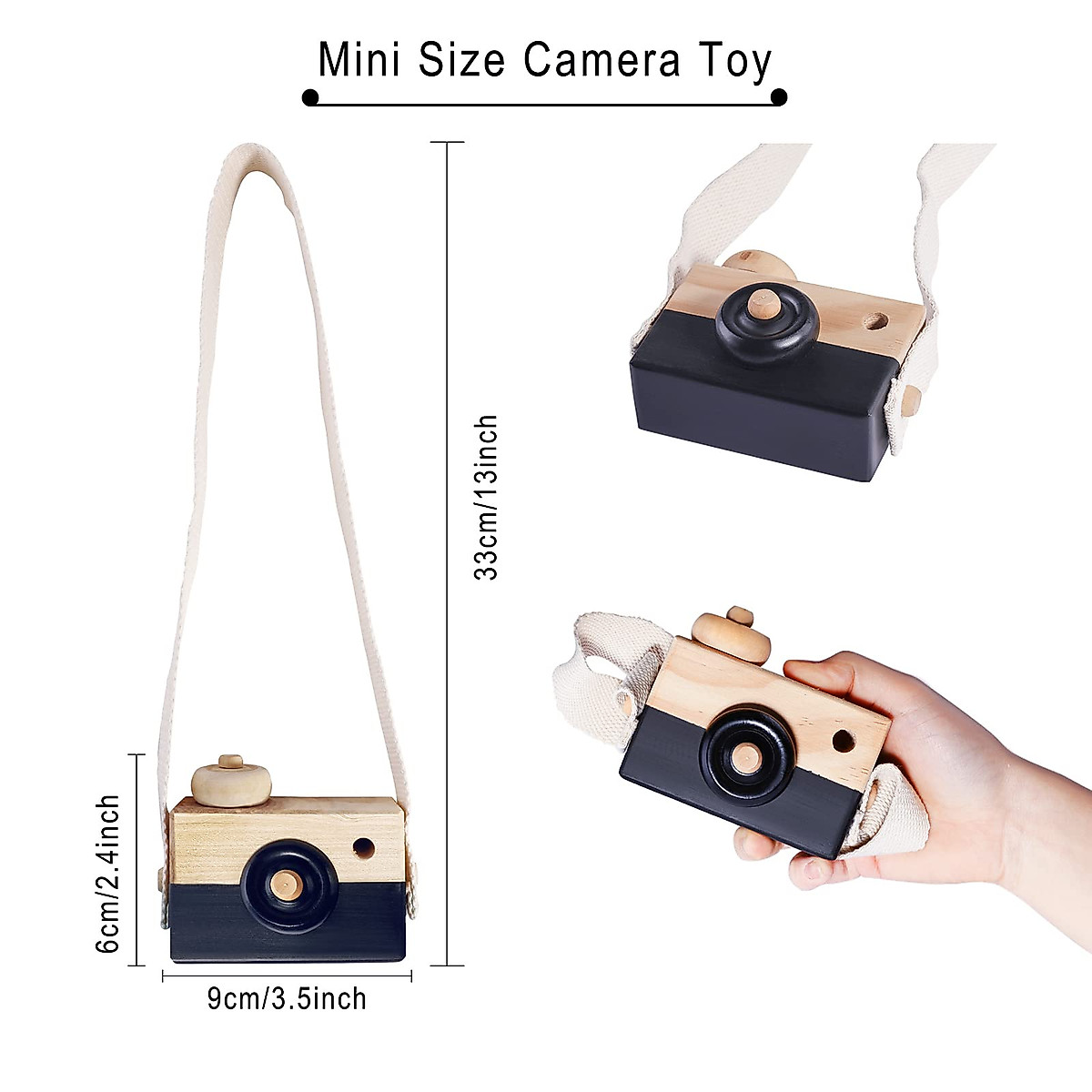 Liangxiang Wooden Camera Toy, Mini Wooden Camera Toy Pillow for Toddler Baby Neck Hanging Camera Photographed Props Present Clothing Accessory Cute Camera Toy Kid’s Room Hanging Decor Gift (Black)