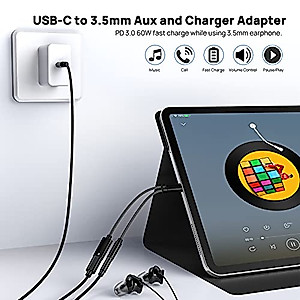 USB Type C to 3.5mm Headphone Jack Audio Adapter and Charger,2 in 1 USB C to Aux Audio Adapter with 60w PD3.0 Fast Charger,Compatible with Samsung Galaxy A53 A33 S23 S22 S21,Google Pixel 7