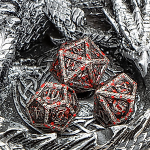 D&D Dice Set for Dungeons and Dragons, RUNFNG 7PCS Metal DND Dice Set D20 D12 D10 D8 D6 D4 D%, Blood Spatter D and D Polyhedral Dice Set for RPG Role Playing Table Game, Warhammer with Gift Box…