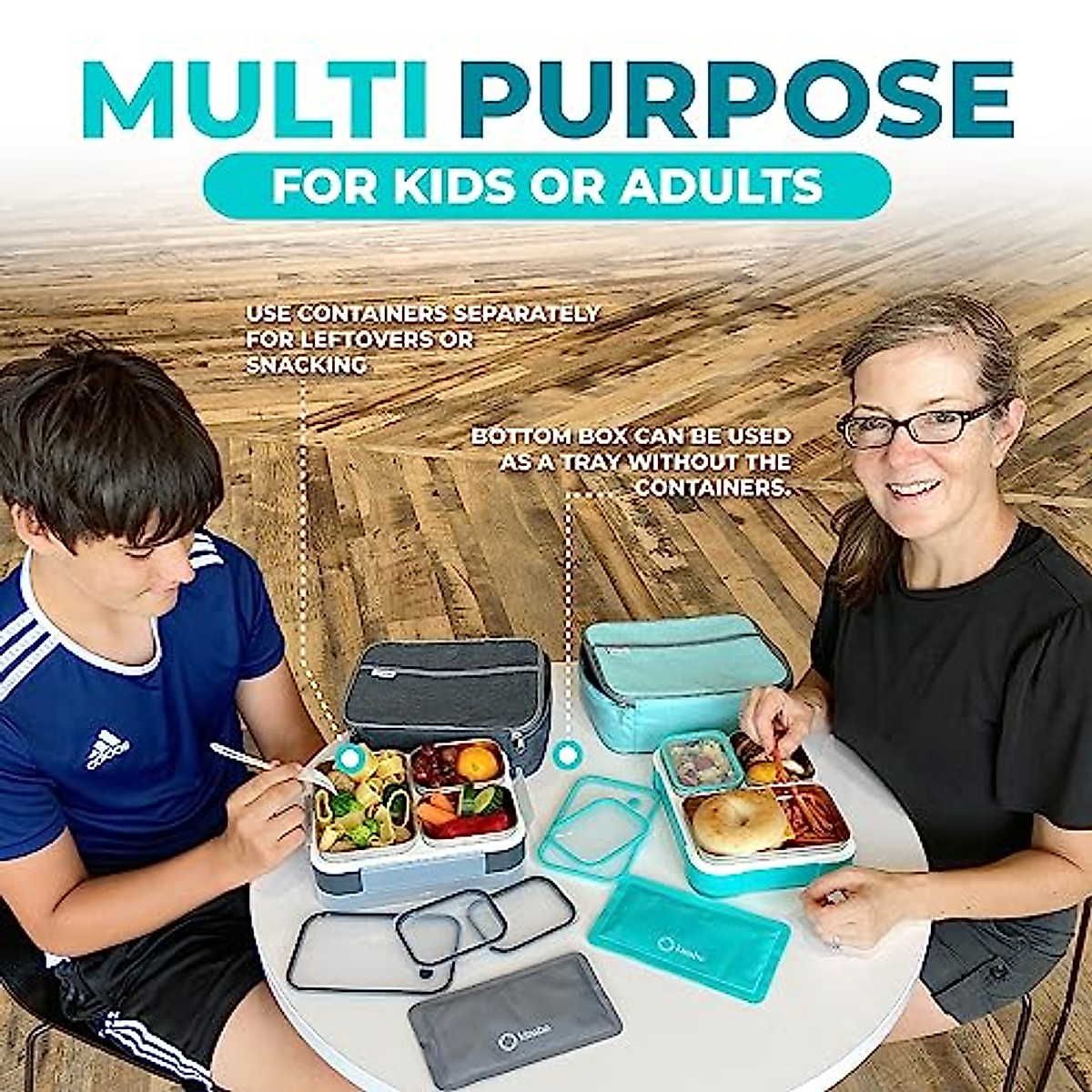 Stainless Steel Bento Lunch Box for Adults Kids with Insulated Bag and Ice Pack, Set of 3 Large Leakproof Meal Prep Food Containers for Men or Women, Lunch-Boxes for Work or School, 42 oz Teal Blue