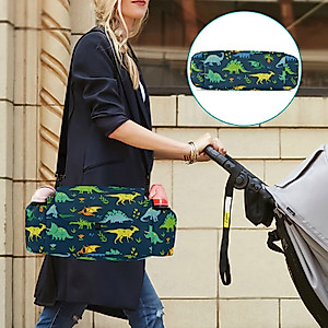 MCHIVER Dinosaur Baby Stroller Organizer with Adjustable Straps Non-slip Stroller Caddy with Cup Holders Large Capacity Stroller Bag for Toy Snacks Phone Baby Essentials
