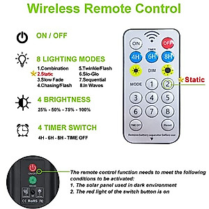 YOSION Solar Powered 46FT Waterproof LED Outdoor String Lights with Remote Control, 15 x Shatterproof LED Light Bulbs for Backyard Garden Patio Pergola Gazebo Bistro Bedroom Party