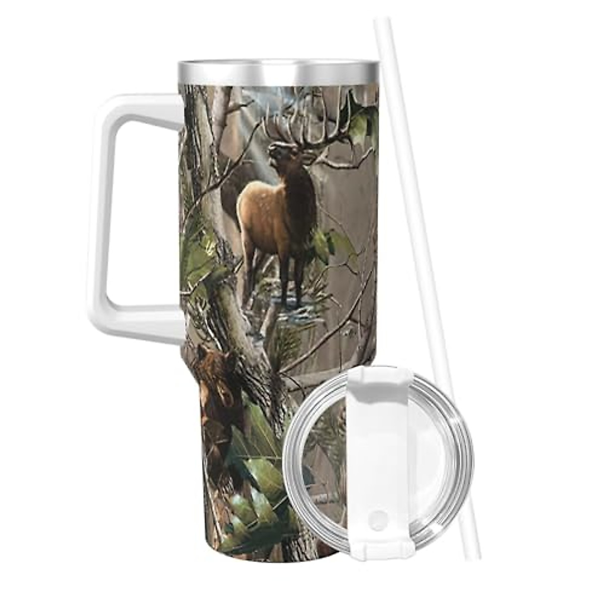 Wildlife Hunting Deer Bear Elk Print Insulated Stainless Steel Coffee Cup 40oz Capacity, Home Office Outdoor