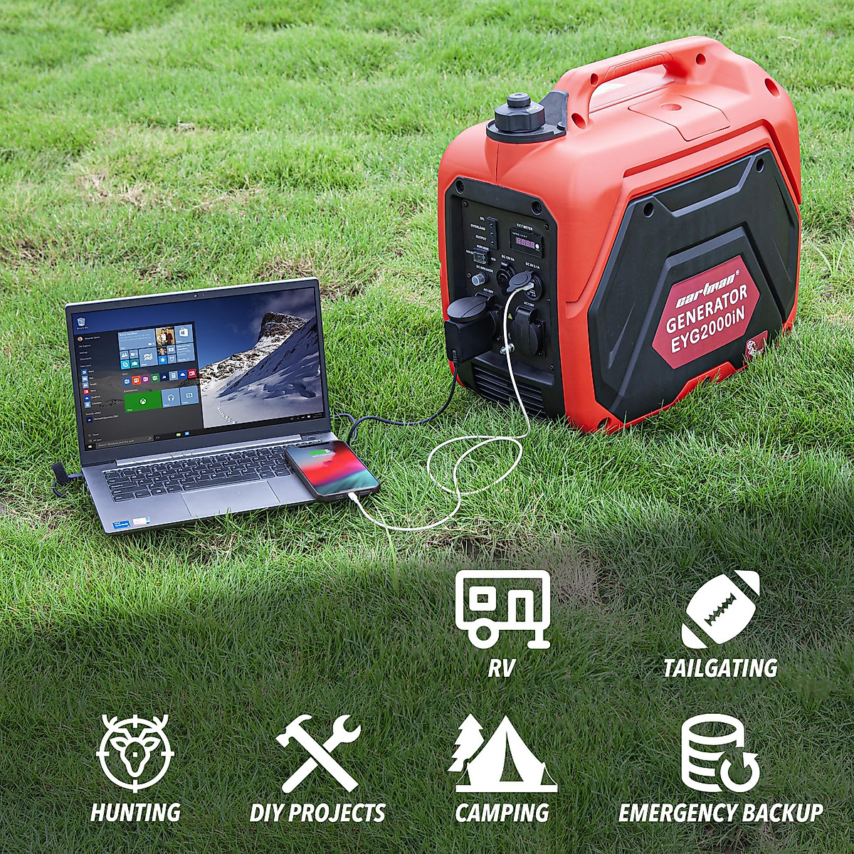 Cartman 2000W Portable Inverter Generator: Super Quiet Power Backup for Home, Camping, and Emergencies - Gas Powered, EPA Compliant