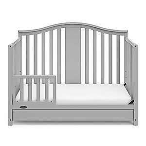 Graco Solano 4-in-1 Convertible Crib with Drawer (Pebble Gray) – GREENGUARD Gold Certified, Crib with Drawer Combo, Includes Full-Size Nursery Storage Drawer, Converts to Toddler Bed and Full-Size Bed