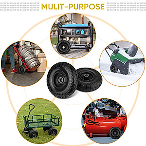 TICONN 4.10/3.50-4" Tire and Wheel Flat Free, 2 Pack 10" Solid Rubber Tires with 5/8” Axle Bore Hole and Double Sealed Bearings, Perfect for Wheelbarrow, Garden Cart, Wagon, Dolly (Black, 2PK)