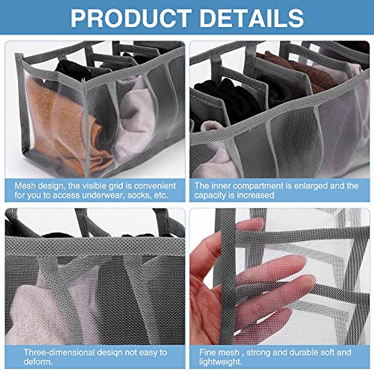 QOONESTL 7Pcs/Set Wardrobe Clothes Organizer, Drawer Organizers for Clothing, Foldable Compartment Storage Box for Underwear, Bras, Socks, Jeans, Leggings, T-Shirts(size:7Packs)