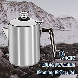 Hillbond Coffee Percolator Stainless Steel Camping Coffee Pot Outdoors 9 Cup Percolator Coffee Pot for Campfire or Stove Top Coffee Making