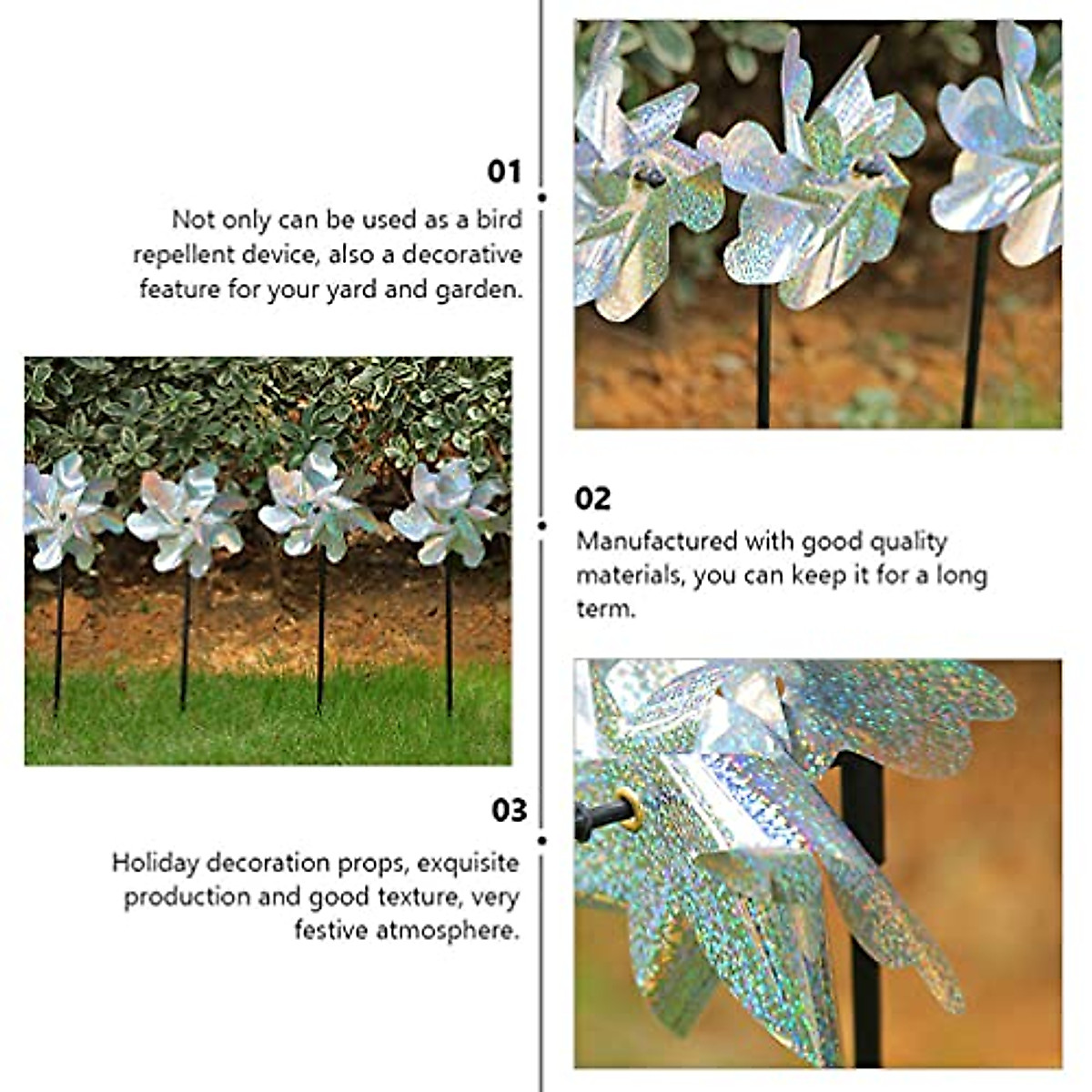 generic 4pcs Reflective Pinwheels Birds Deterrent Bird Devices Bird Windmill High Reflection Pinwheels Bird to Keep Bird, Pigeons, Seagulls Away Garden