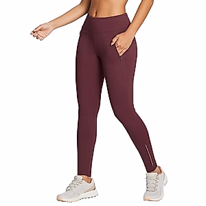 BALEAF Women's Fleece Lined Leggings Water Resistant High Waisted Winter Cold Weather Running Gear Zip Pockets Wine Red M