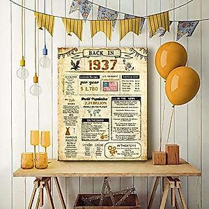 85th Birthday Party Decorations Supplies Anniversary Card Gifts for Man/women Turning 85Years Old Back in 1937 Print Frame Canvas 85th Birthday Card for Him or Her (11inchx14inch, 1937-canavs Frame)