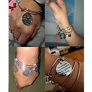 3 Pack Women Engraved Message Inspirational Words Round Charm Bracelets Set Expandable Silver Plated Stainless Steel Motivational Bangle Bracelet 3 Pic Set