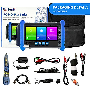 Rsrteng CCTV Tester,IPC-7600CADHS Plus 8K 32MP IP Camera Tester with Cable Tracer 4K 8MP AHD CVI TVI SDI CVBS Coaxial Camera Tester 7” Touch Screen Monitor Support HDMI VGA TDR WiFi Audio POE RS485