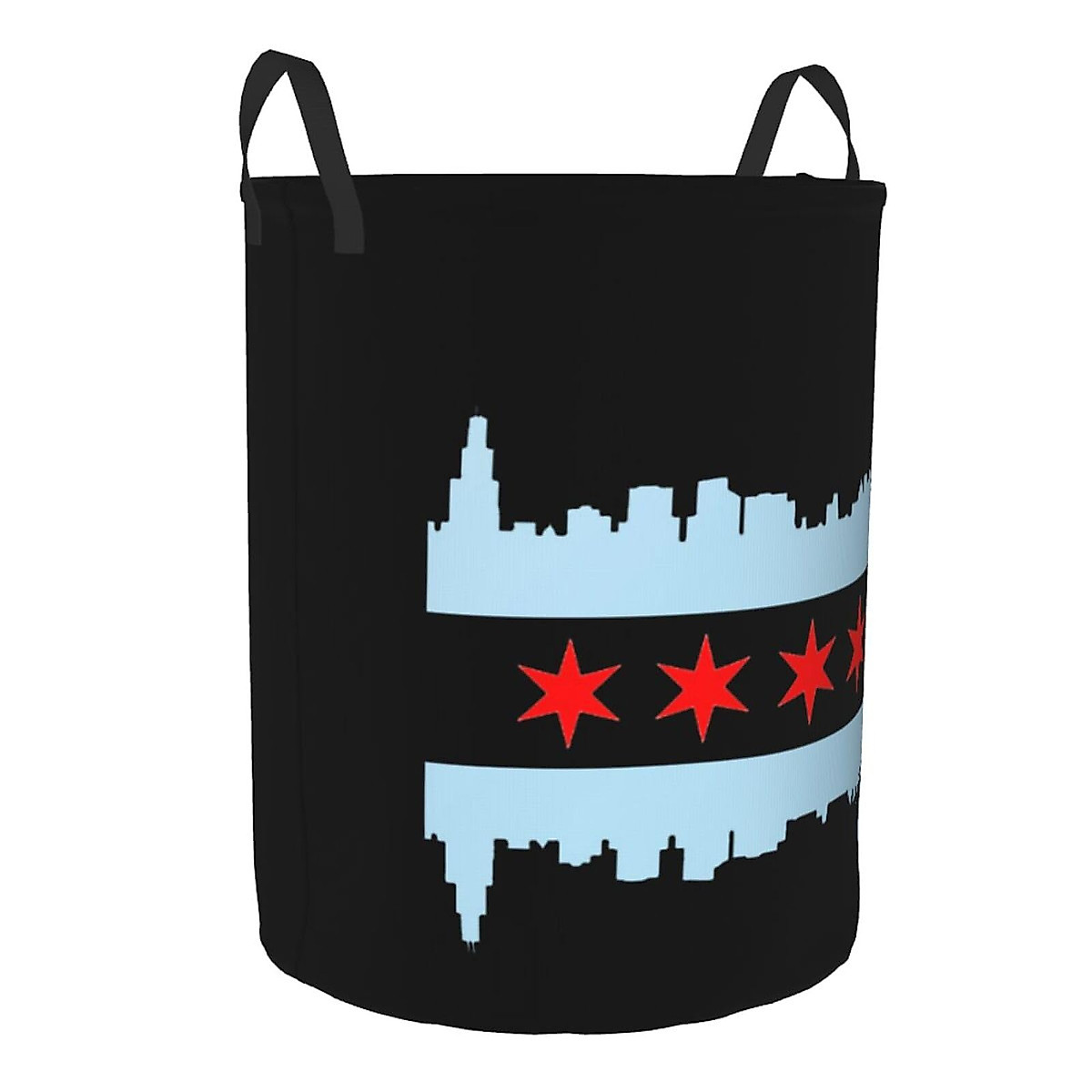 Chicago Flag Skyline Laundry Basket Round Portable Storage Box Organizer Laundry Basket Portable Laundry Organizer