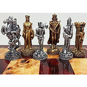 Medieval Times Crusades Knight Pewter Metal Chess Men Set Antique Gold and Silver Finish - NO BOARD