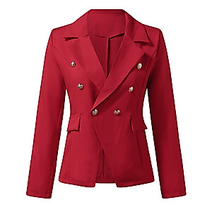 WUAI-Women Casual Blazers Plus Size Long Sleeve Open Front Work Office Fitted Suit Jackets with Pockets(Red,X-Large)