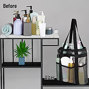 YAWSOUP Mesh Shower Caddy Portable,Quick Dry Hanging Shower Tote,with 4 Pockets,for College Dorm Room Essentials,Beach Shower Bag,Swimming,Gym - Black