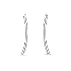 Boma Jewelry Sterling Silver Minimalist Long Curved Bar Ear Crawler Stud Earrings