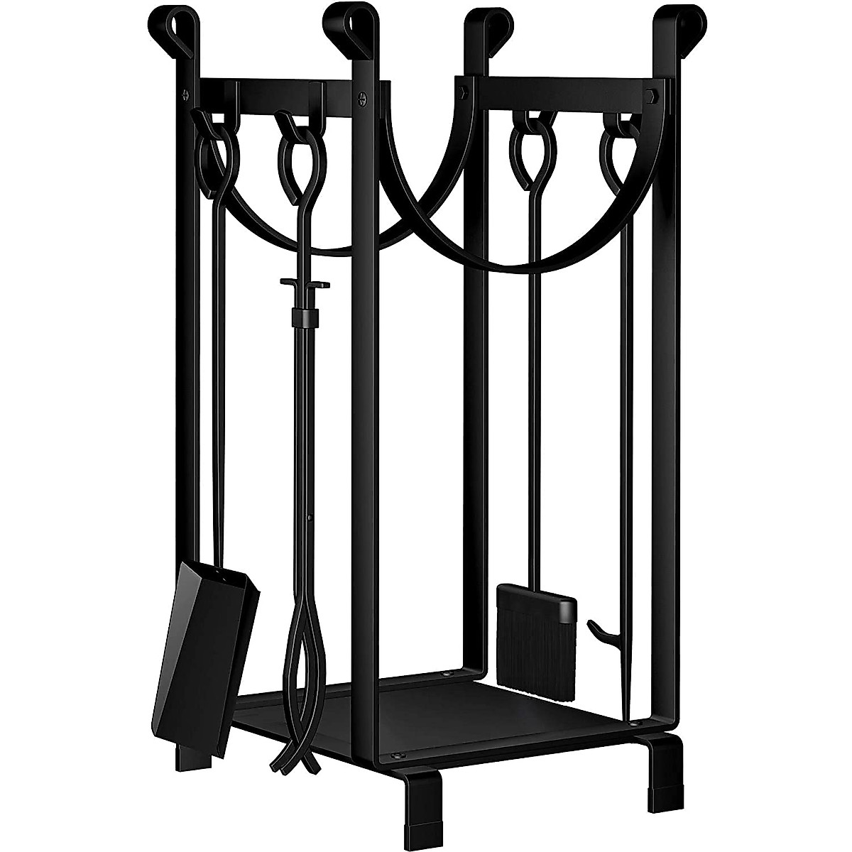 AMAGABELI GARDEN & HOME Firewood Rack Outdoor Indoor Heavy Duty Fireplace Tool Rack Firewood Holder Outdoor Wood Rack With 4 Pcs Tools Wrought Iron Wood Storage Log racks For Wood Stove Black