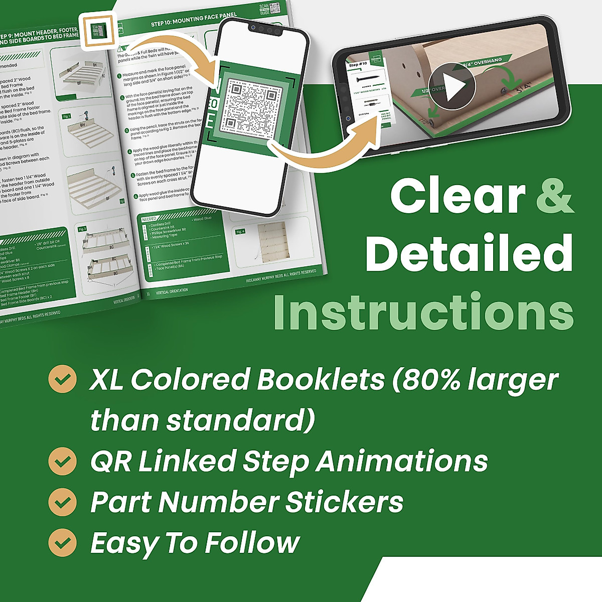 DIY Murphy Bed Kit Queen | Murphy Bed Hardware Kit Queen for Wall Bed, Cabinet Murphy Bed Queen Kit Vertical, Vertical Murphy Bed Queen Frame, Deluxe Murphy Bed Mechanism Kit with Bonus Tools