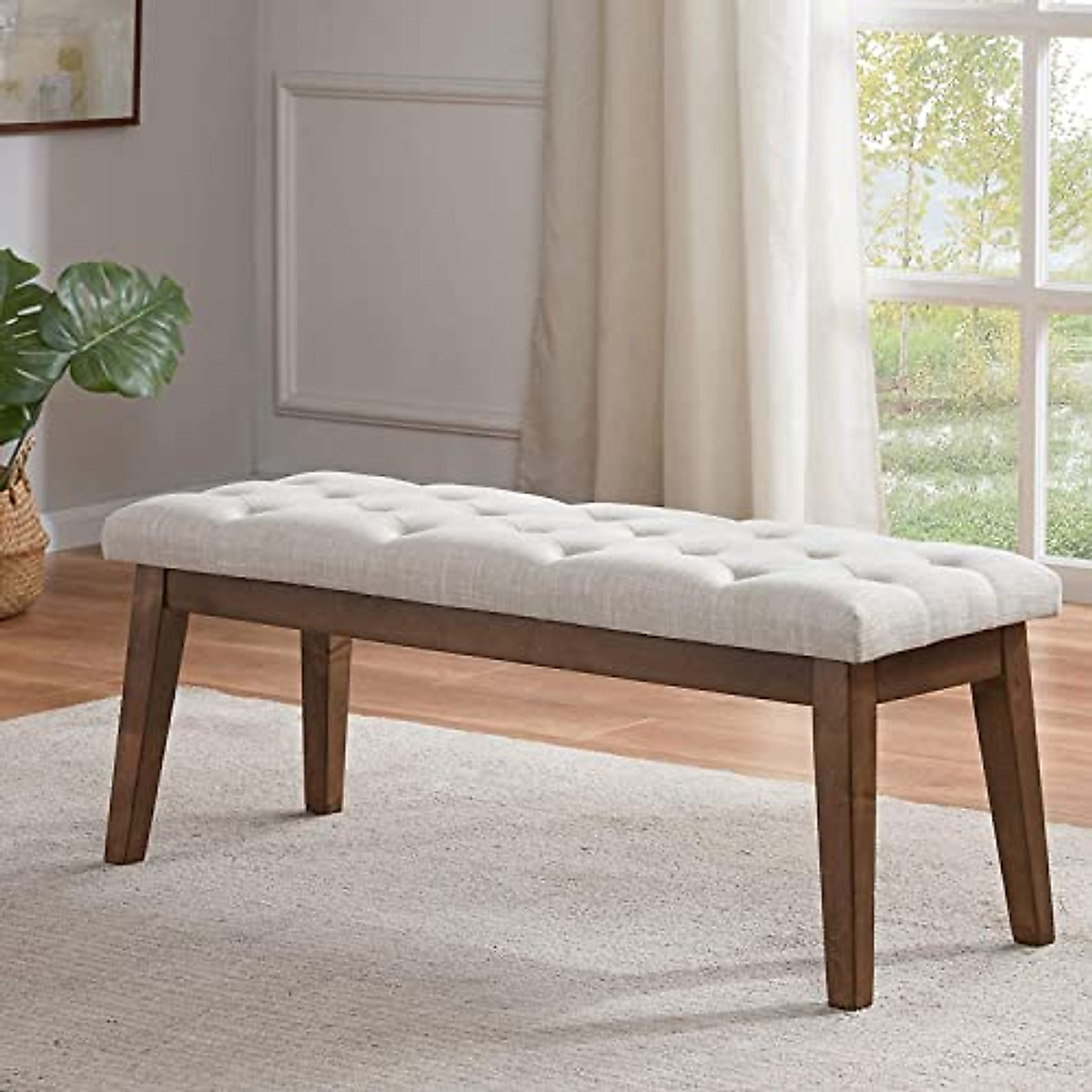 HUIMO Bedroom Bench End of Bed, Upholstered Dining Bench for Kitchen, Button-Tufted Entry Bench, Fabric Ottoman Bench for Living Room, Entryway,Beige