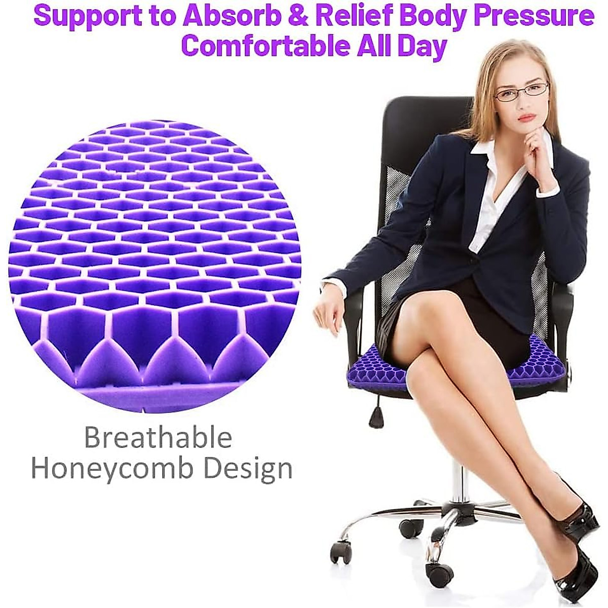 Gulymm Extra Large Gel Seat Cushion, Gel Car Cushion for Long Sitting, Chair Pads with Large Double Thick Breathable Honeycomb Design, Pressure Relief, Car Seat Wheelchair Cushion for Relieves Fatigue