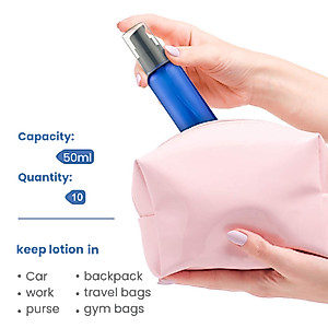 VIDELLY 10 Pieces Travel Pump Bottles for Toiletries 2oz Small Pump Bottles Clear Travel Bottle Plastic Empty Spray Bottle Dispenser With Black Cap For Lotion Cream Essential Oil,50ml Blue (Blue,