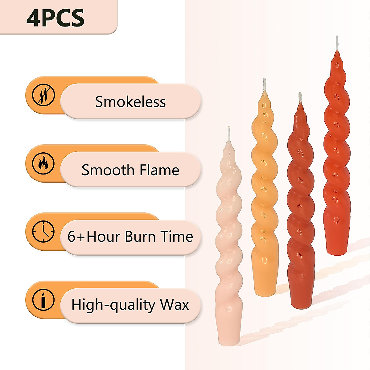 Spiral Taper Candle Twisted Candles Sticks Unscented Candlesticks 4 Pcs Orange Gradient Taper Candles Dinner Candle for Home Décor Weddings Festive Seasons Holiday
