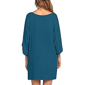 Ekouaer Women's Sleepshirt Deep V Neck Nightgown Batwing Nightshirt Oversized Sleepwear, Blue Green, XX-Large