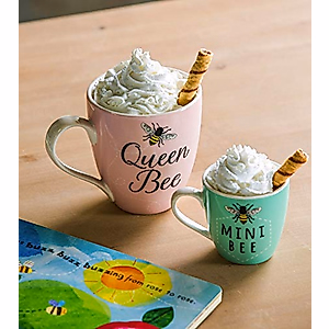 Cypress Home Queen Bee Mini Bee Mommy and Me Ceramic Cups | Gift Set of 2 | Maternity Mothers Day Gift | Ceramic Coffee Hot Chocolate Milk Mugs | Gift Box Included