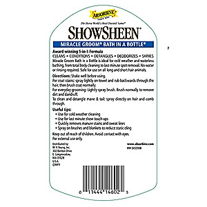 Absorbine ShowSheen Miracle Groom Waterless Shampoo, 5-in-1 Formula for Coat, Mane & Tail, 32oz