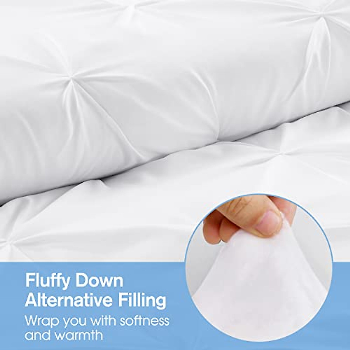 BYSURE 8 Pieces Full/Queen Comforter Sets with Sheets, White Pinch Pleated Oversize Bed in A Bag, Full/Queen Size Microfiber Comforters, Sheets, Pillowcases, Bedskirt & Shams, Big Kids Bedding Set