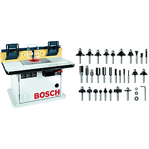 BOSCH Cabinet Style Router Table RA1171, Blue&BOSCH 30 pc. Carbide-Tipped Wood Router Bit Set