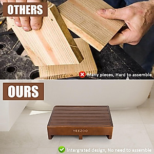 Wooden one Step Stool- Solid Pine Wood Step Riser with Non-Slip Pads, Wood Step Stool for Elderly Adults, high Bed, Bathroom, Kitchen (23.6" L*15.7" W*3.9" H, Brown, 400LBs Capacity)