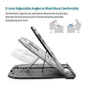 Frunsi Drawing Tablet Stand, Laptop Stand, Foldable Stand for Tablet Display, 9 Levels Adjustable Angles with a Built-in Phone Holder, for 12-17 inch Drawing Tablet, Smartphones