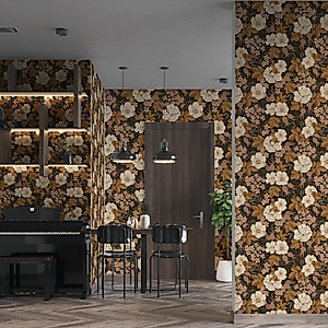 UniGoos Beige Flowers Peel and Stick Wallpaper Brown Leaves Temporary Wall Paper Roll Modern Self Adhesive Contact Paper for Cabinet Kids Room DIY Decor 17.7" x 118.1"