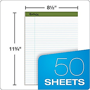 Ampad 100% Recycled Perforated Ruled 50 Sheet 8 1/2 x 11 3/4 Inch White Pads 12 Pack (20-172)